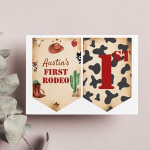 Editable First Rodeo Birthday Banner, Cowboy 1st Birthday Banner, Boy ...