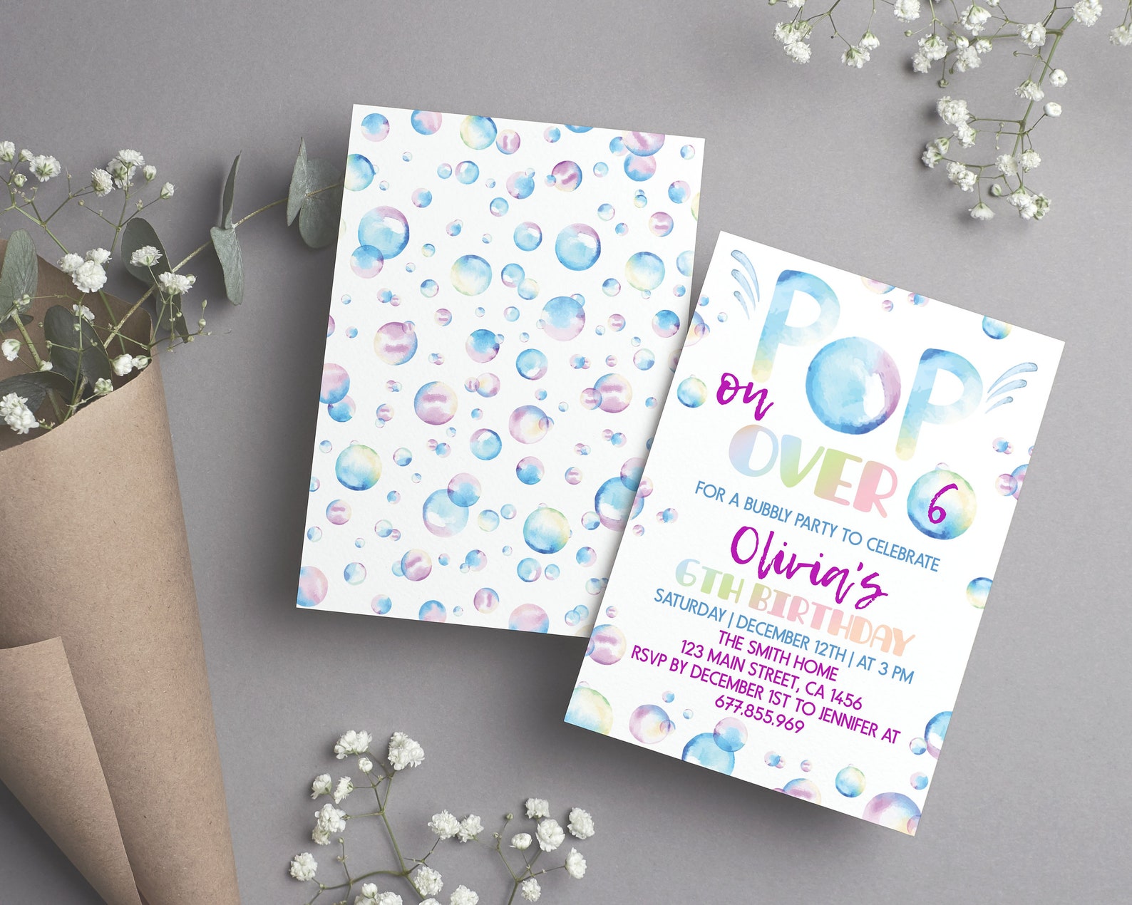 EDITABLE Bubble Birthday Invitation Bubble Party Invite Pop | Etsy