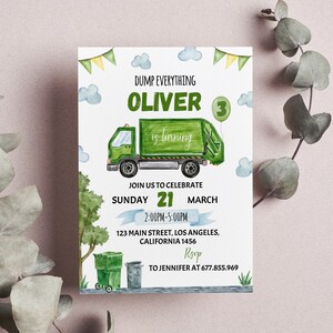 EDITABLE Trash Truck Birthday Invitation, Garbage Truck Invite, Dump ...