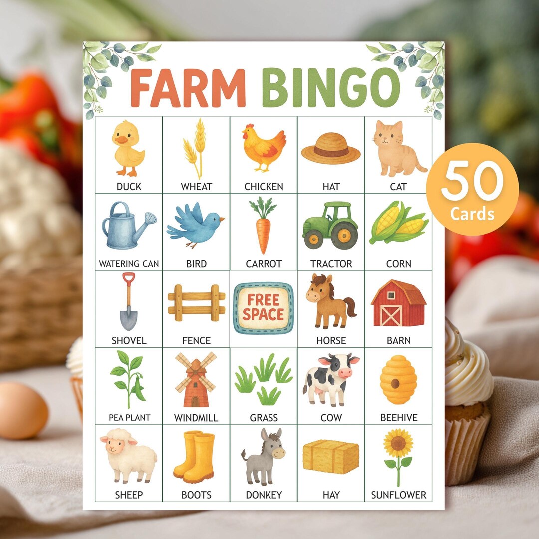 Printable Farm Bingo Cards Set, Barnyard Birthday Activity Game, Farm ...