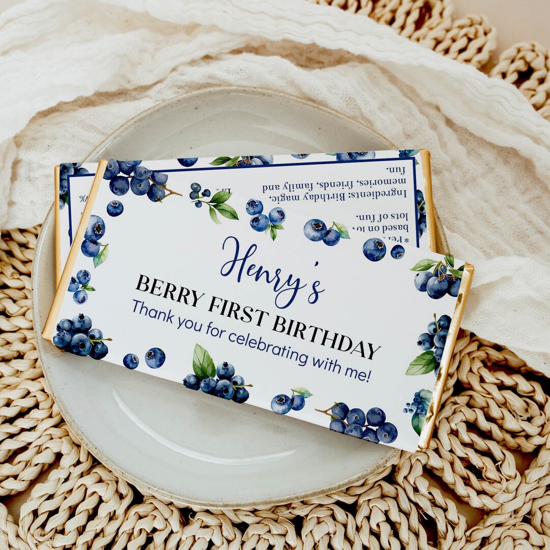 EDITABLE Blueberry Birthday Chocolate Wrapper Berry Sweet - Etsy