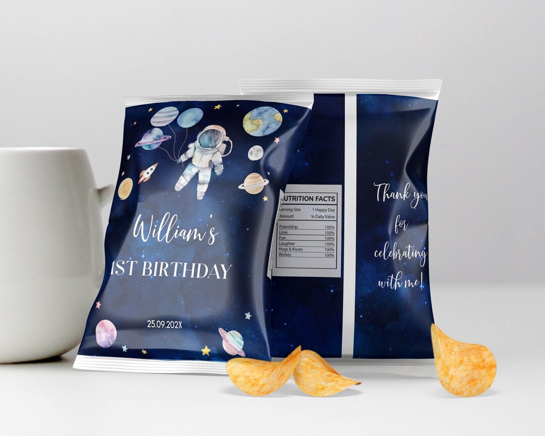 EDITABLE Outer Space Birthday Chip Bag, First Trip Around the Sun ...