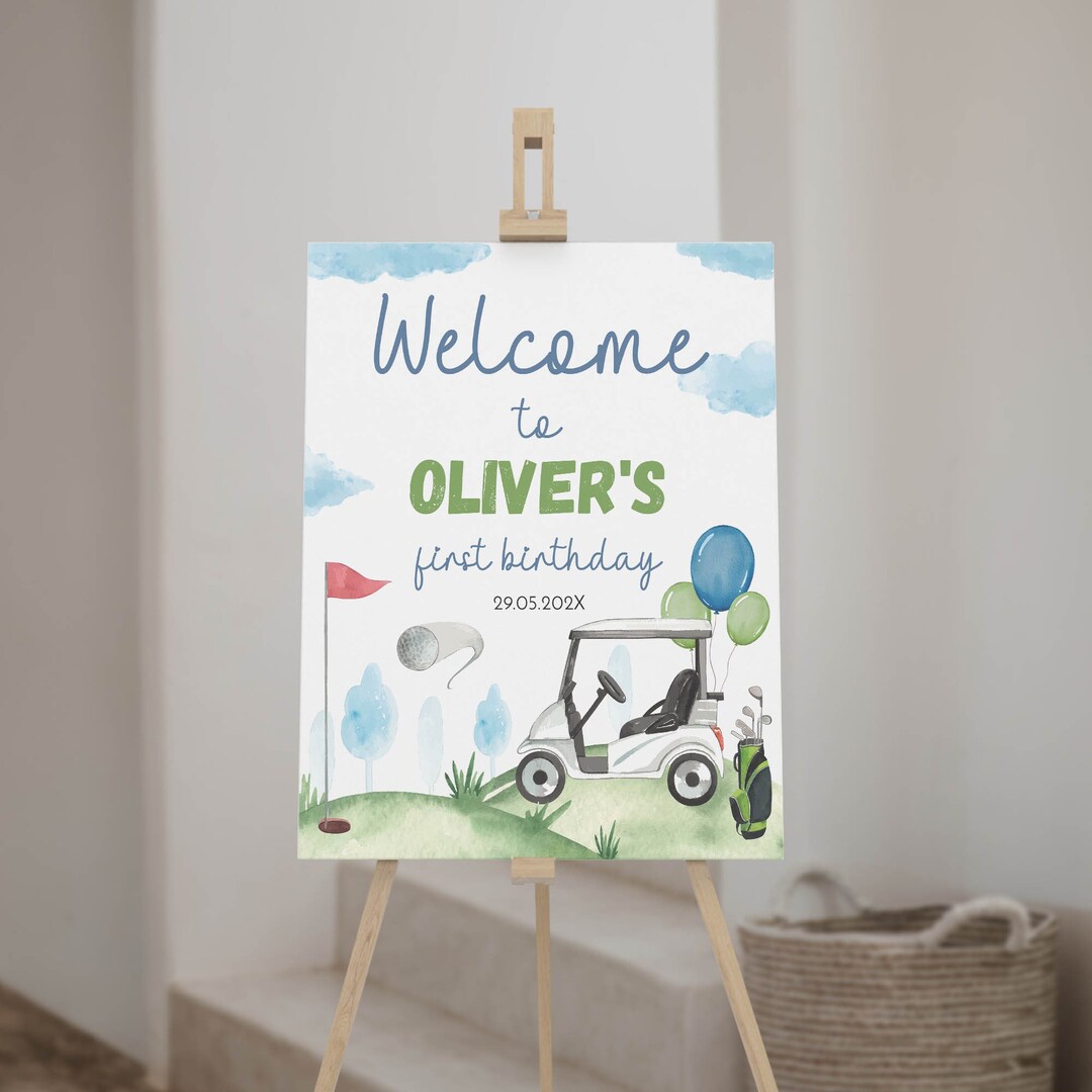EDITABLE Golf Birthday Welcome Sign, Hole in One Birthday Welcome Sign ...