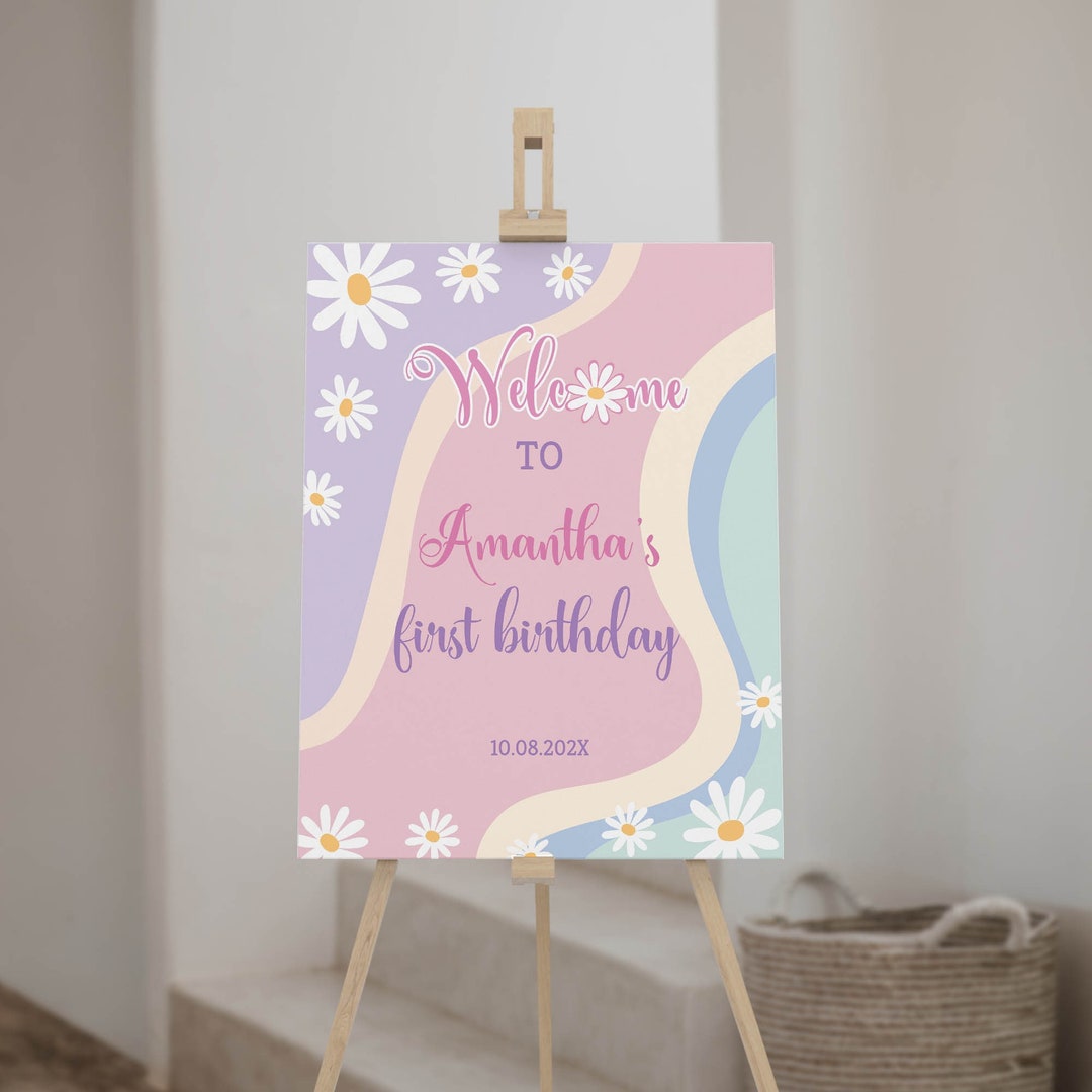 EDITABLE Pastel Daisy Birthday Party Welcome Sign, Daisy Birthday Sign ...