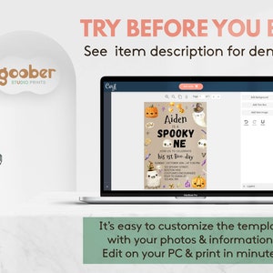 Editable Spooky One Birthday Invitation Bundle, Halloween 1st Birthday ...