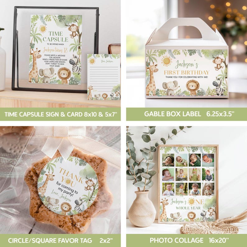 Editable Wild One Theme Birthday Party Package, Safari 1st Birthday Invitation Bundle, Wild One ...