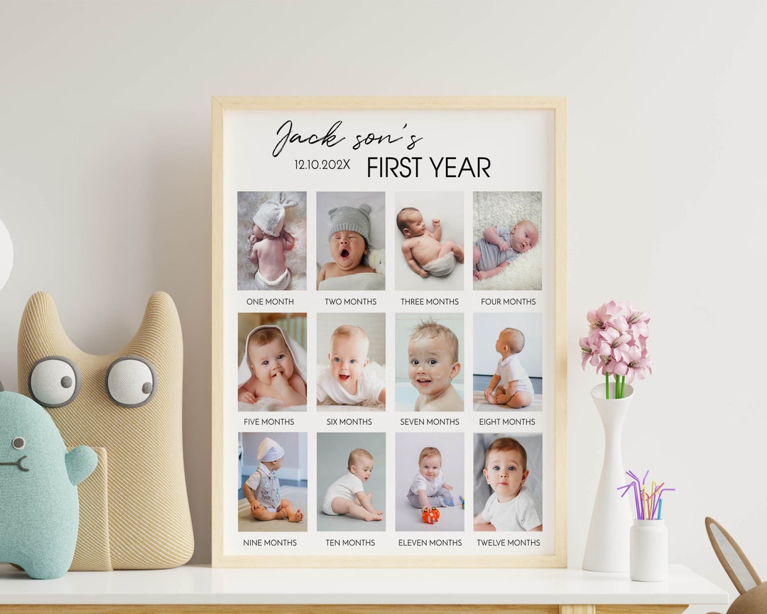 Editable First Year Photo Collage, Baby First Year Poster, 12 Months ...