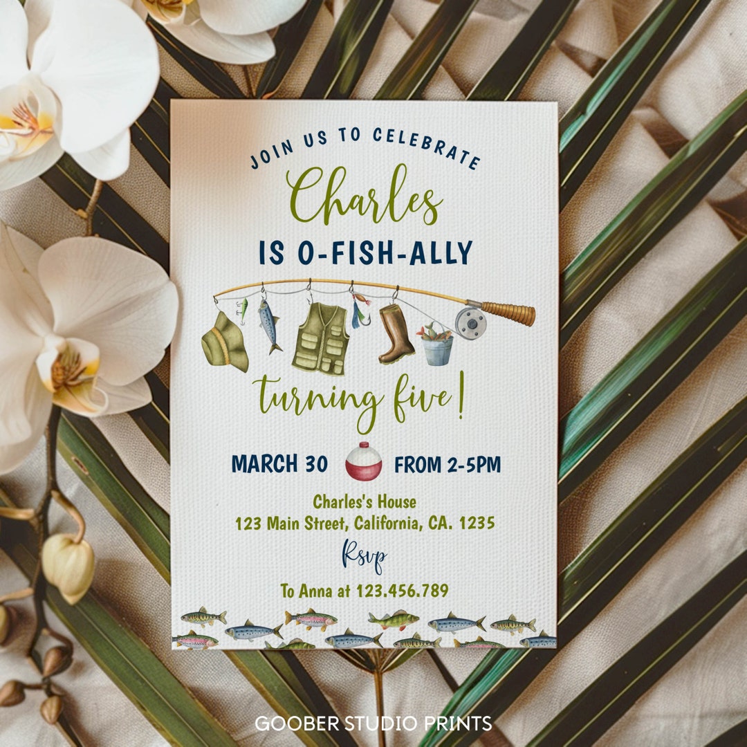EDITABLE Fishing Birthday Invitation, Fishing Party Invite, Boy 5th ...