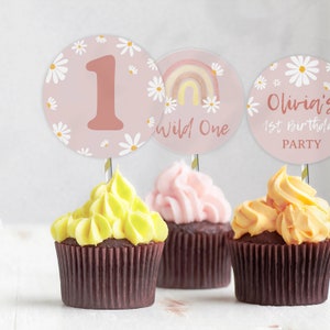 Editable Daisy Cupcake Topper, Daisy Birthday Party Decoration, Boho ...