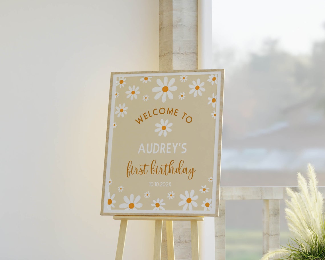 Retro Daisy Birthday Party Welcome Sign, Daisy Birthday Sign, Boho ...