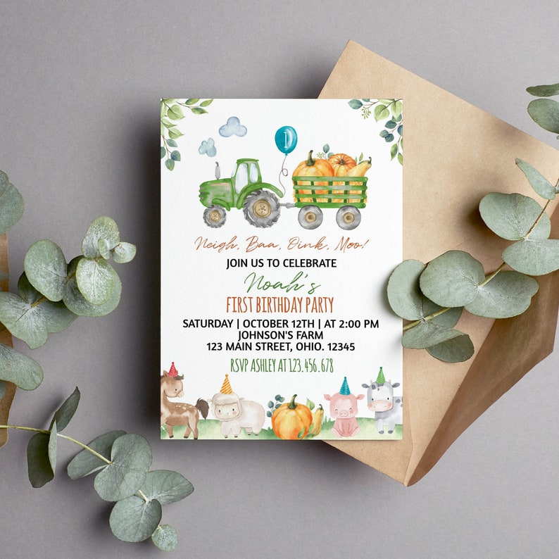 EDITABLE Farm Birthday Invitation Pumpkin 1st Birthday - Etsy