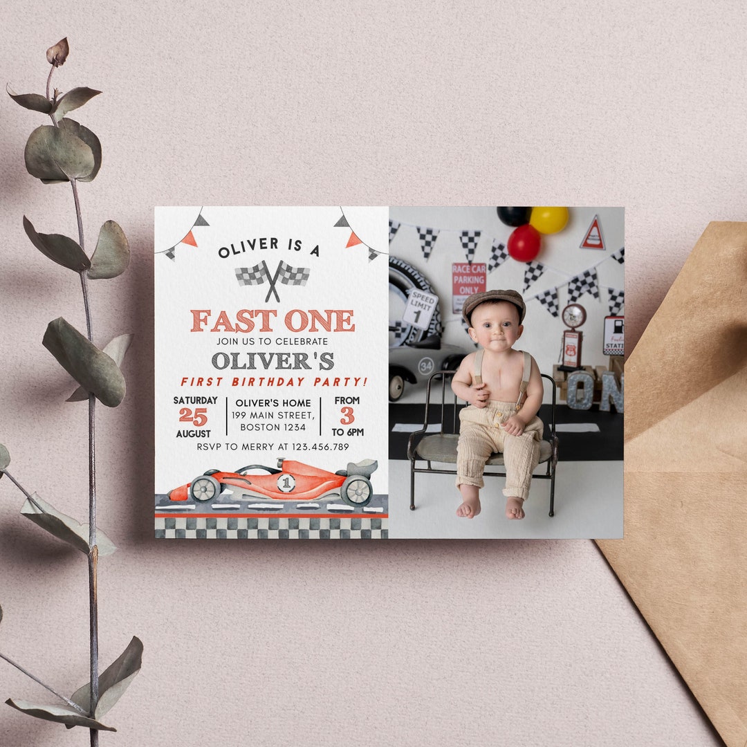 EDITABLE Fast One Birthday Invitation Race Car Birthday Photo - Etsy