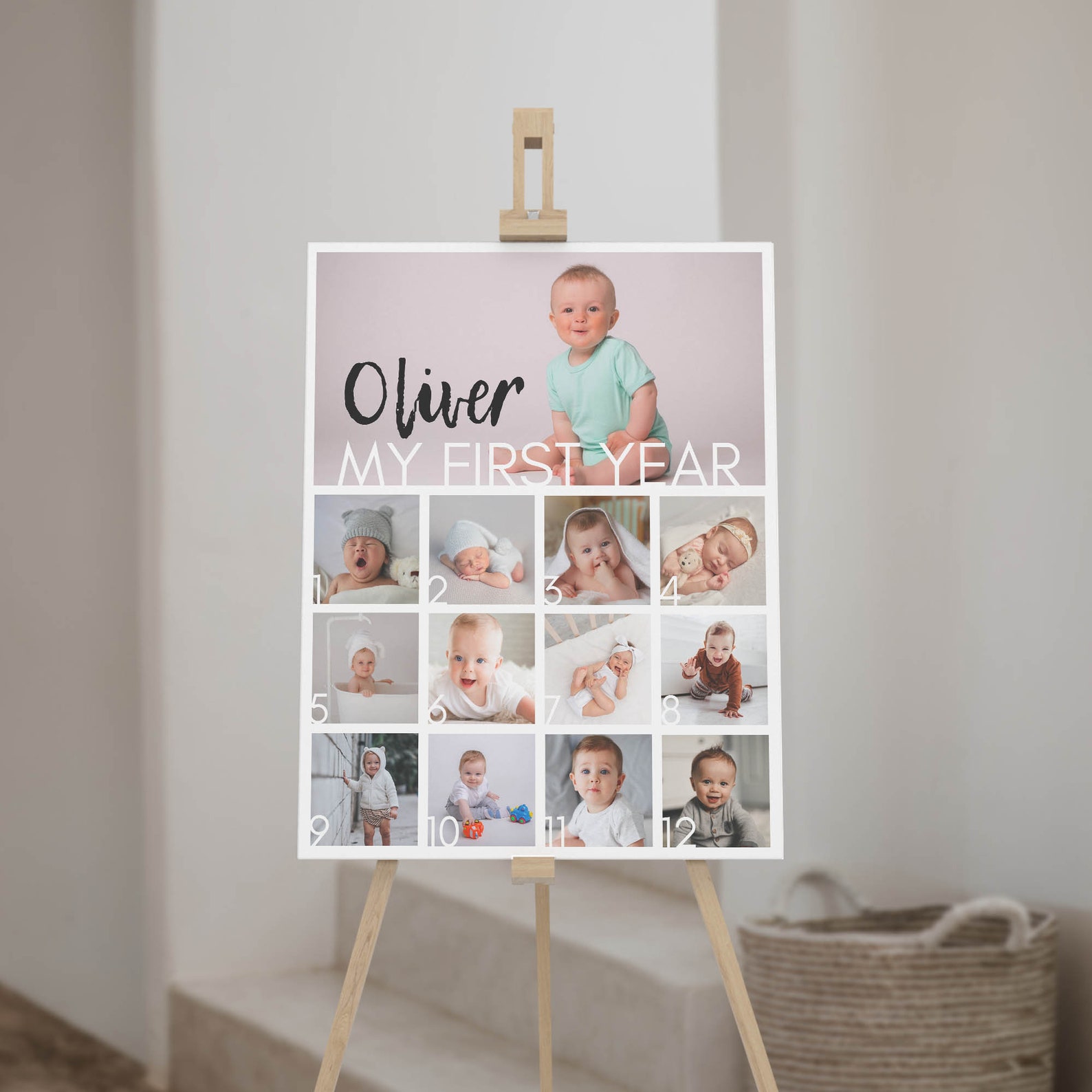 Editable First Year Photo Collage, 12 Months Photo Print, Modern First ...