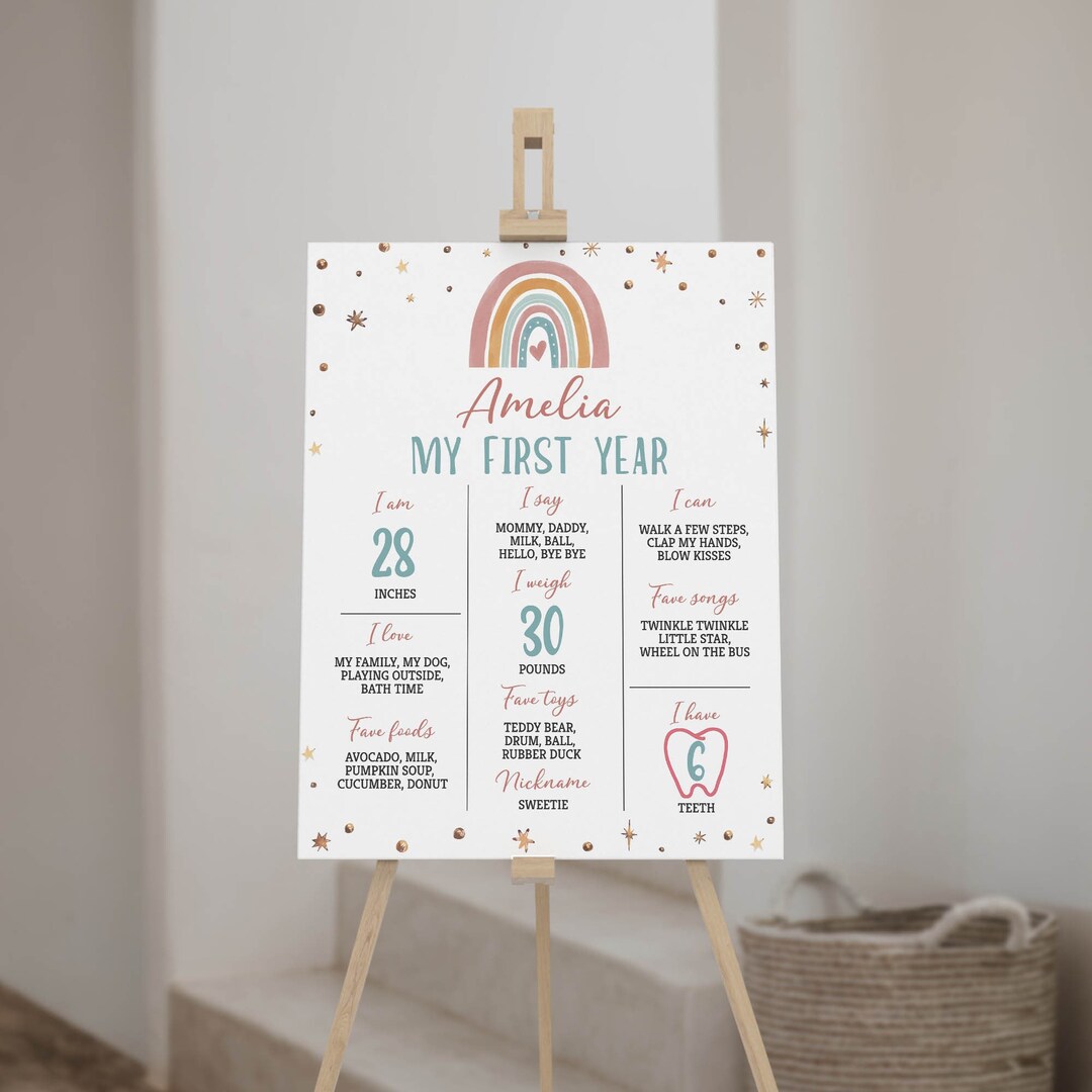 EDITABLE Sunshine Rainbow First Birthday Milestone Sign, Boho 1st ...