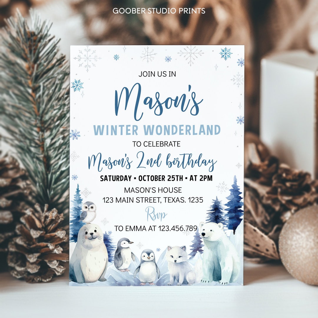 Winter Wonderland Invitation, Woodland Arctic Animals Birthday ...