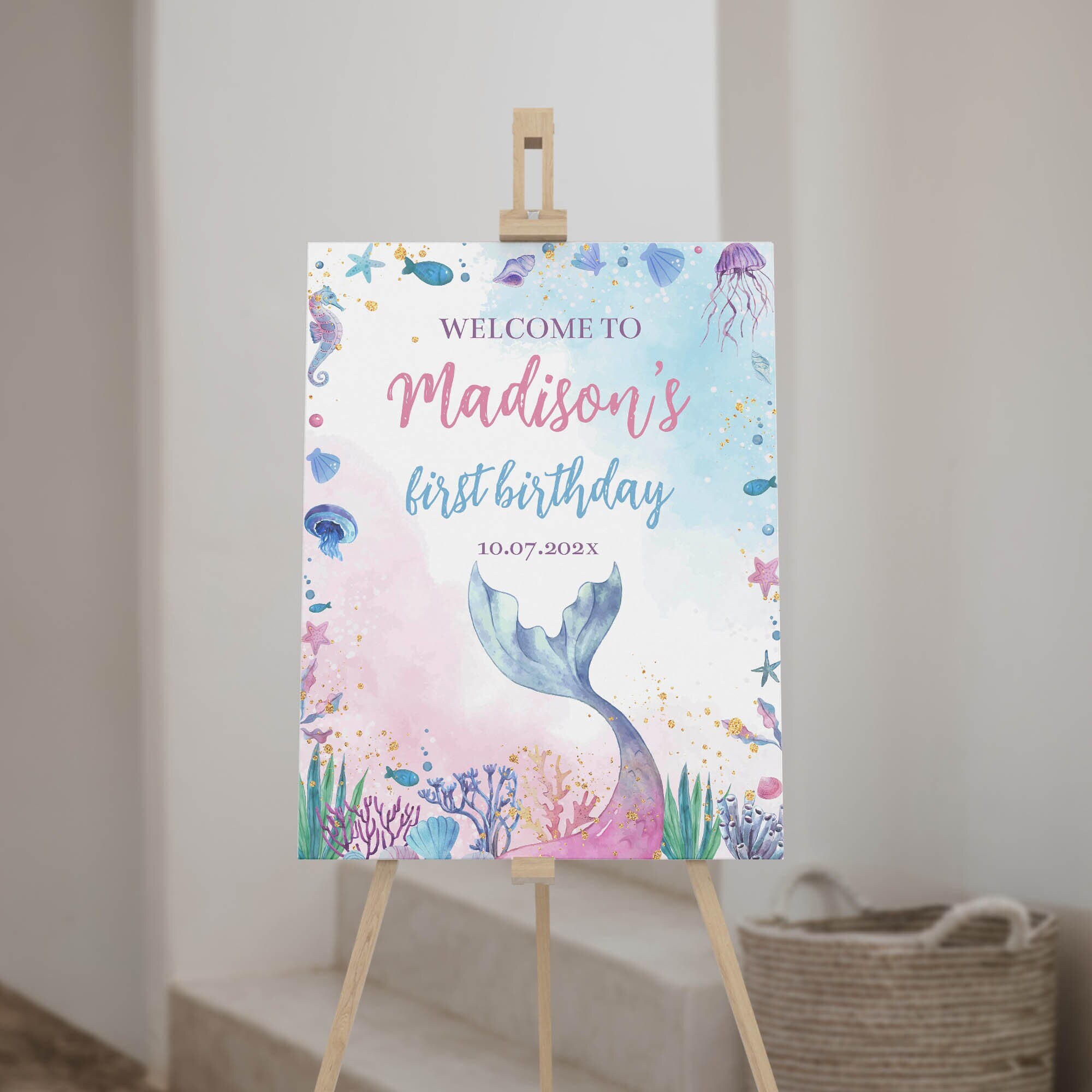 EDITABLE Mermaid Welcome Sign Pastel Mermaid Birthday Sign - Etsy