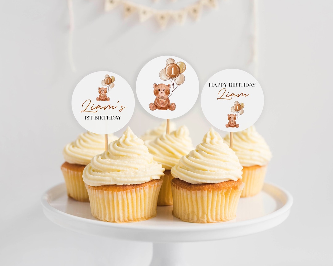 Editable Bear Cupcake Topper, Teddy Bear Birthday Cupcake Topper, Bear ...