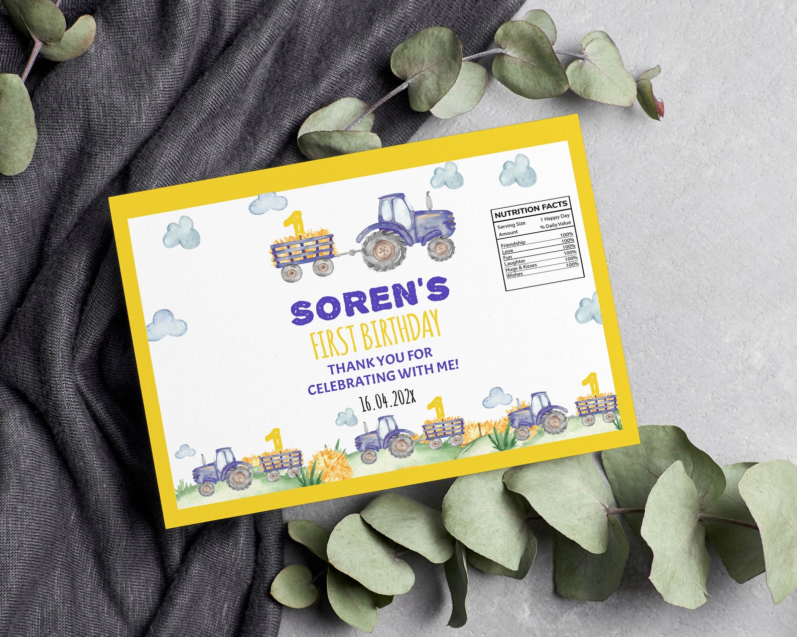 EDITABLE Tractor Birthday Chip Bag Farm Chip Bag Blue - Etsy