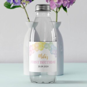 EDITABLE Pastel Rainbow Water Bottle Labels, Boho Rainbow Birthday ...