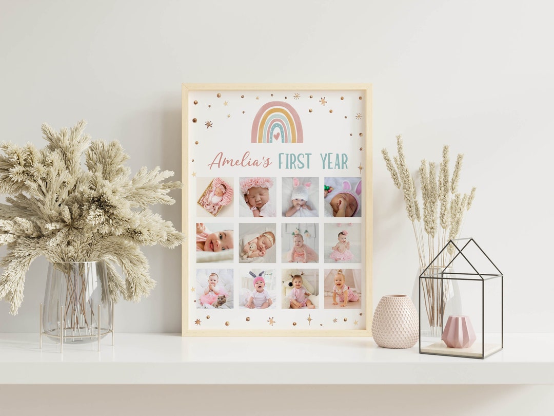 Editable First Year Photo Collage, 12 Month Photo Print, First Birthday ...