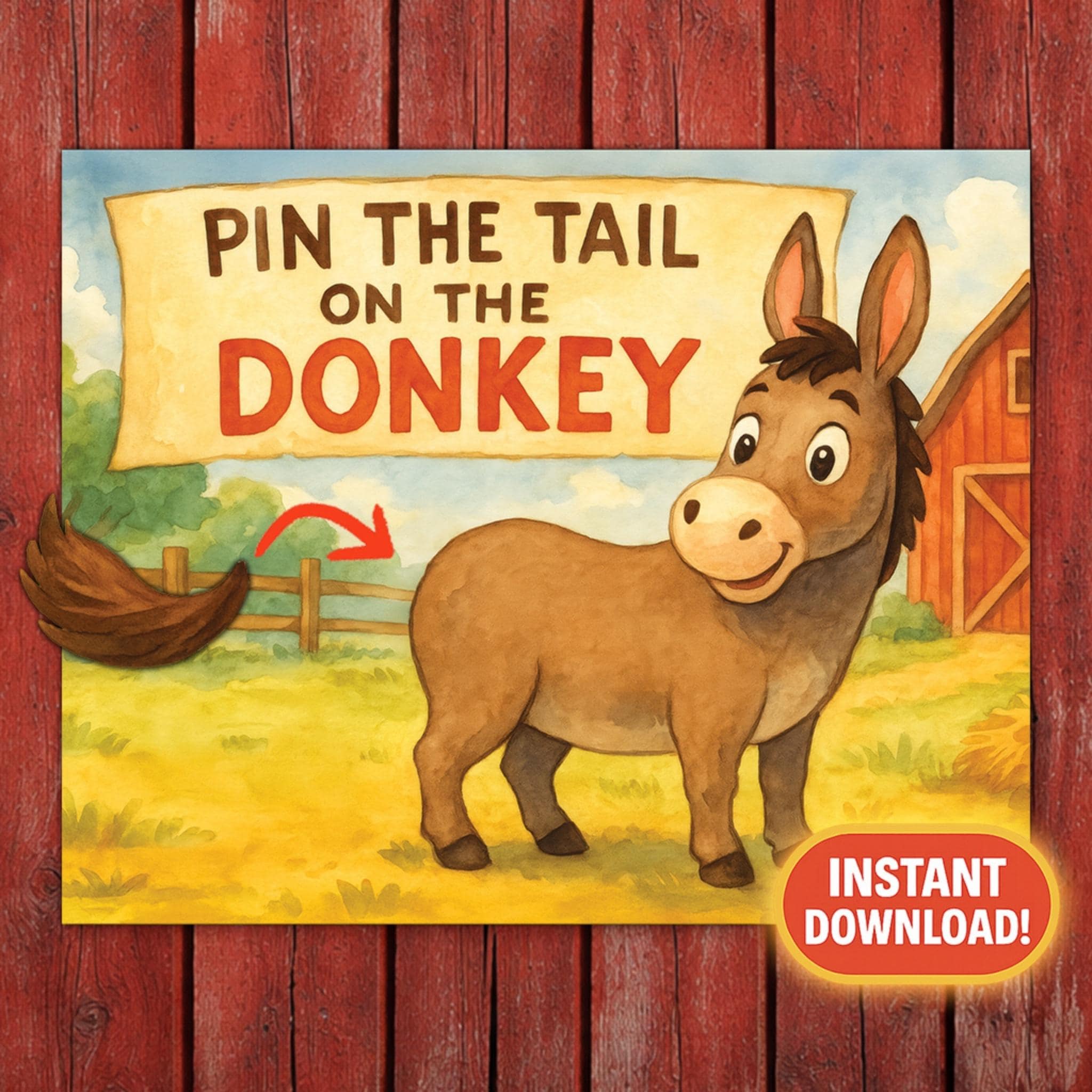 Pin the Tail on the Donkey Game, Printable Farm Birthday Party Game ...