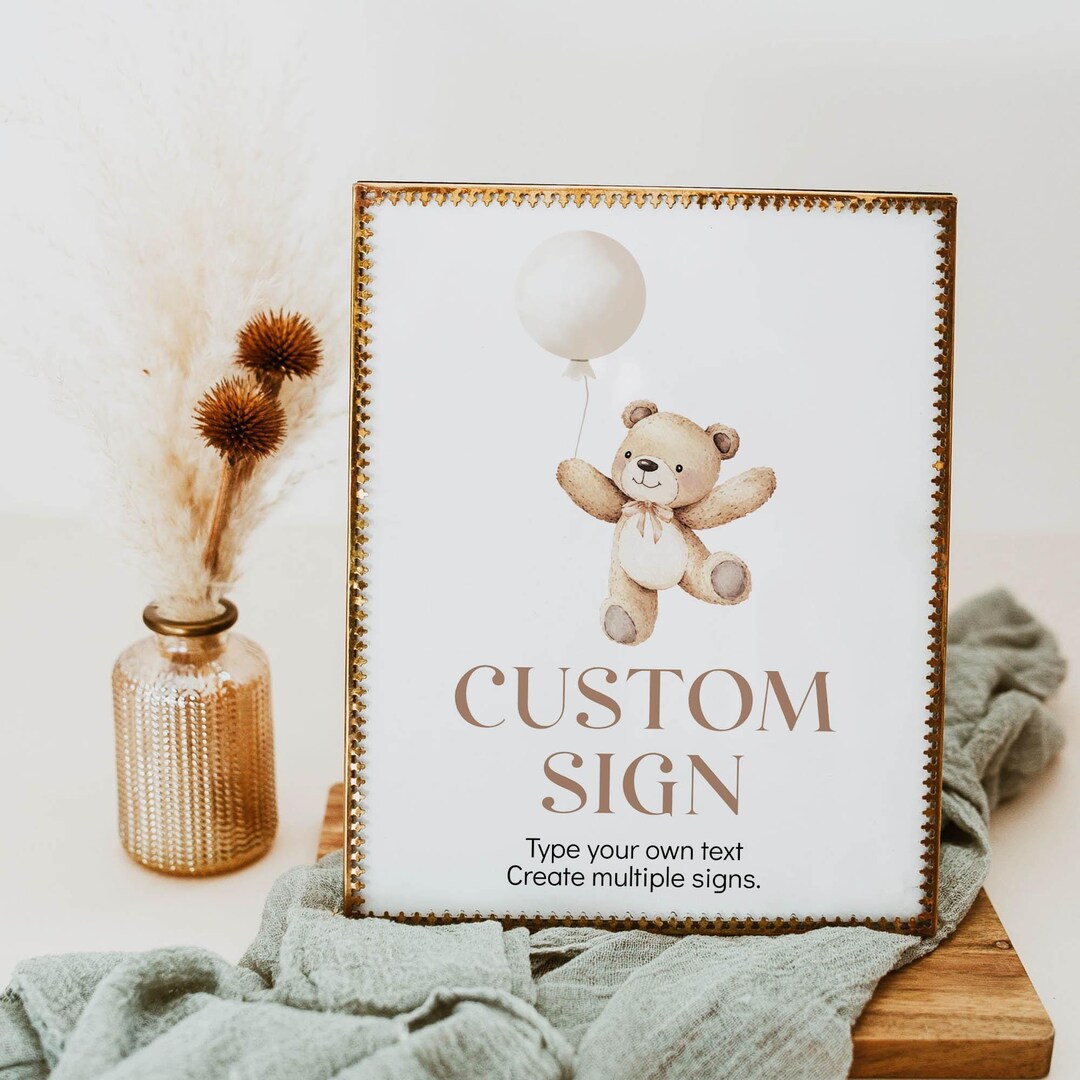 EDITABLE Bear Birthday Party Sign, Teddy Bear Birthday Custom Sign ...