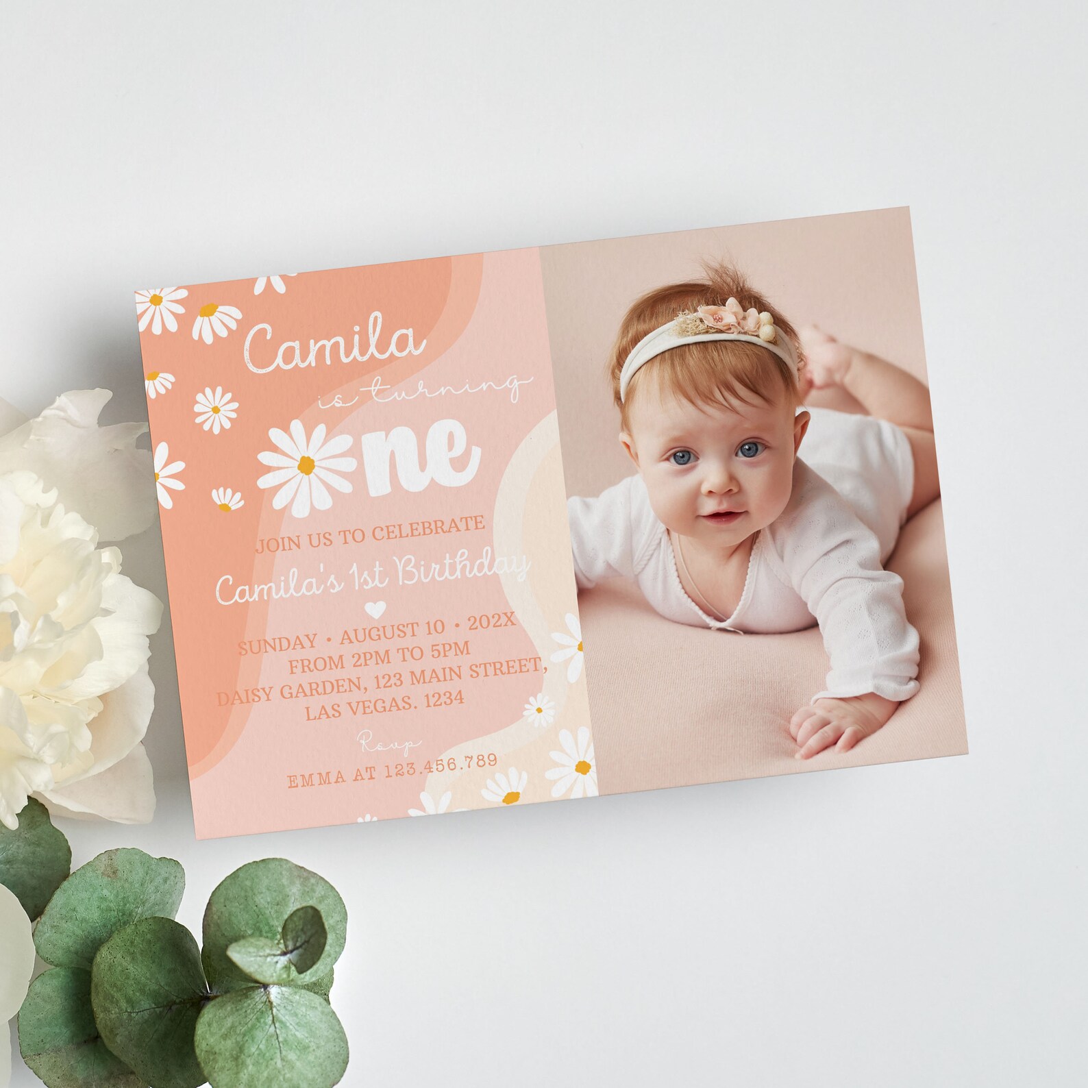 Editable Daisy Birthday Party Invitation, Daisy First Birthday ...