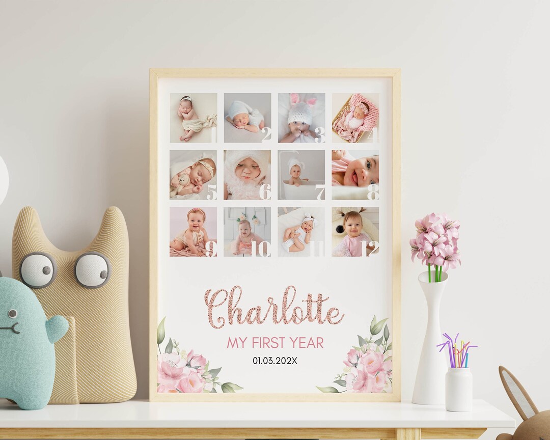 Editable First Year Photo Collage, Baby First Year Poster, 12 Months ...