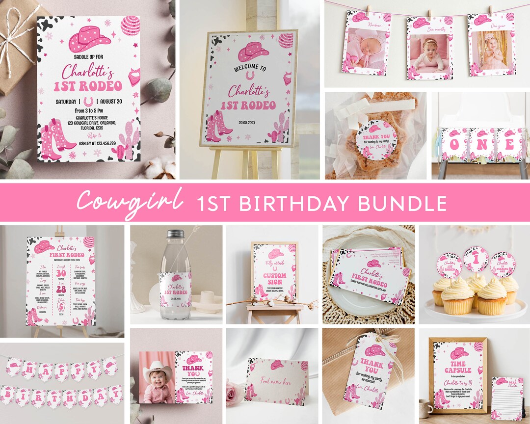 Editable Disco Cowgirl Birthday Invitation Bundle, Cowgirl 1st Birthday ...