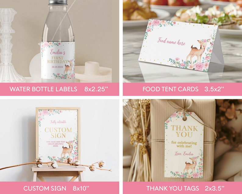 Editable Onederful Birthday Invitation Kit, Pink & Gold Birthday ...