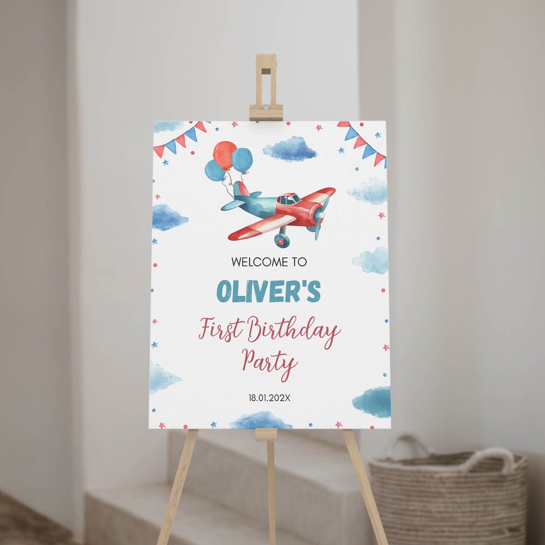 EDITABLE Airplane Birthday Welcome Sign, Airplane 1st Birthday Party ...