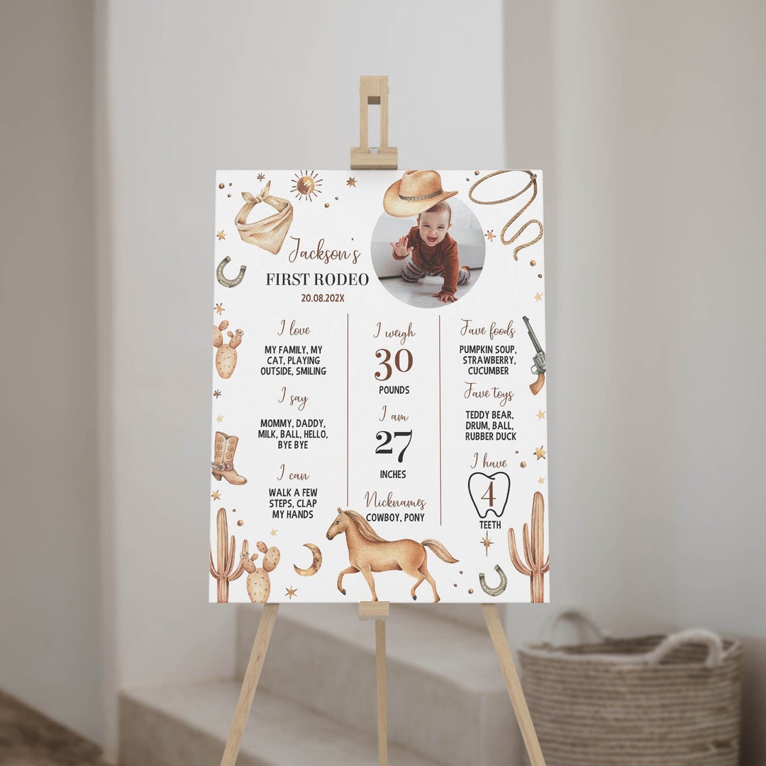 EDITABLE First Rodeo Milestone Sign Cowboy 1st Birthday Photo - Etsy