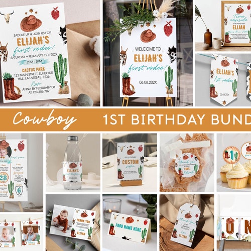 Editable Cowboy 1st Birthday Invitation Bundle My First Rodeo - Etsy