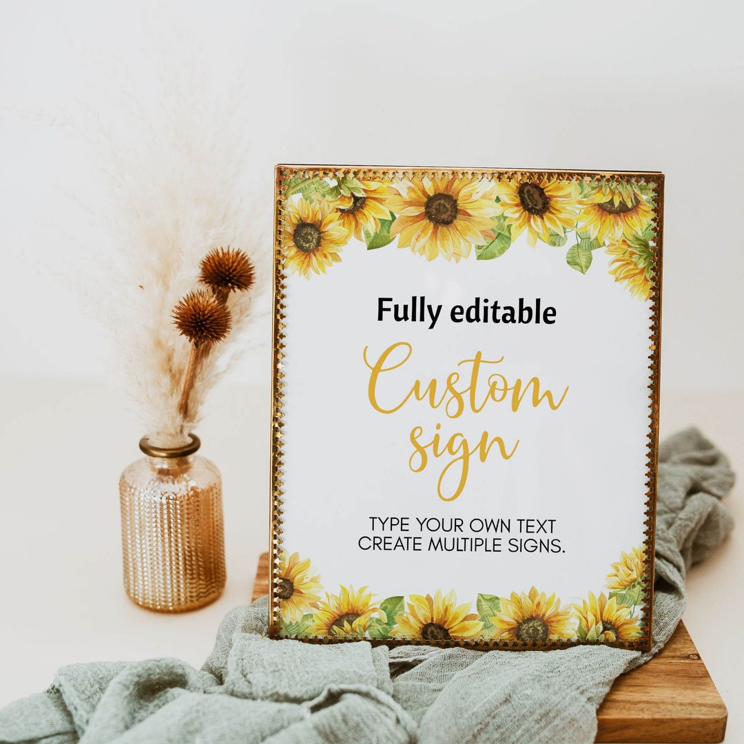 EDITABLE Sunflower Birthday Table Sign, Boho Sunflower Shower Custom ...