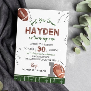EDITABLE Football Birthday Invitation, First Birthday Football ...