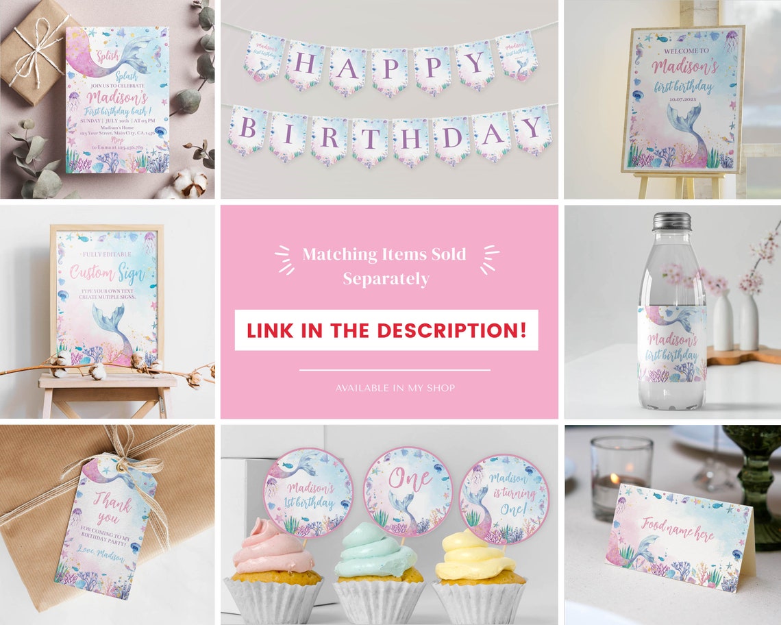 EDITABLE Mermaid Milestone Photo Poster, Mermaid 1st Birthday ...