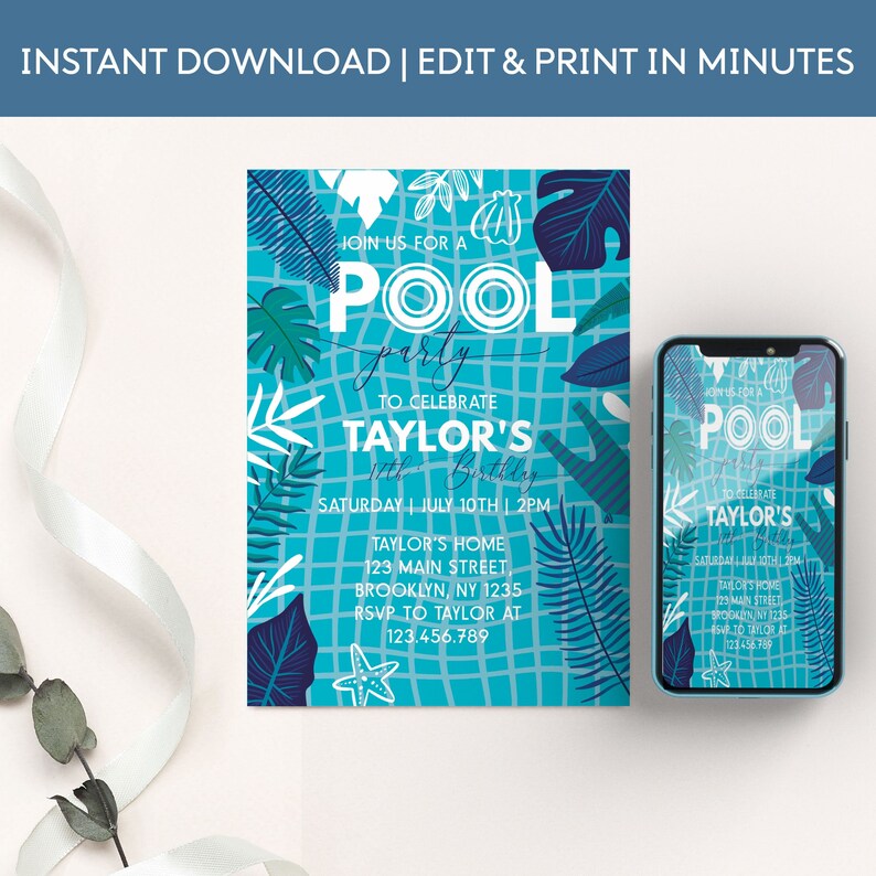 Editable Pool Party Invitation Pool Party Birthday - Etsy