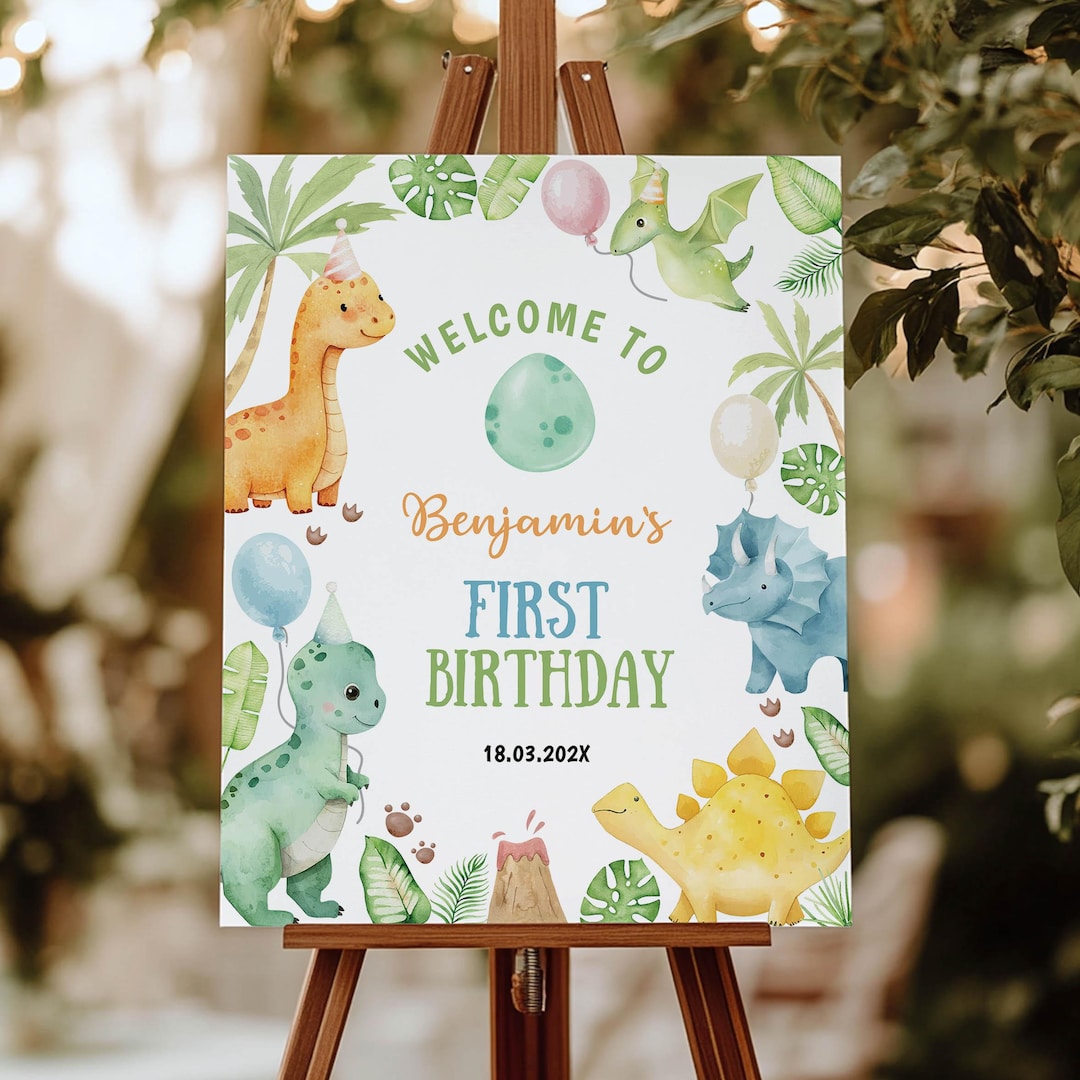 Dinosaur Birthday Welcome Sign, Dinosaur Party Decor, Dinosaur Birthday ...