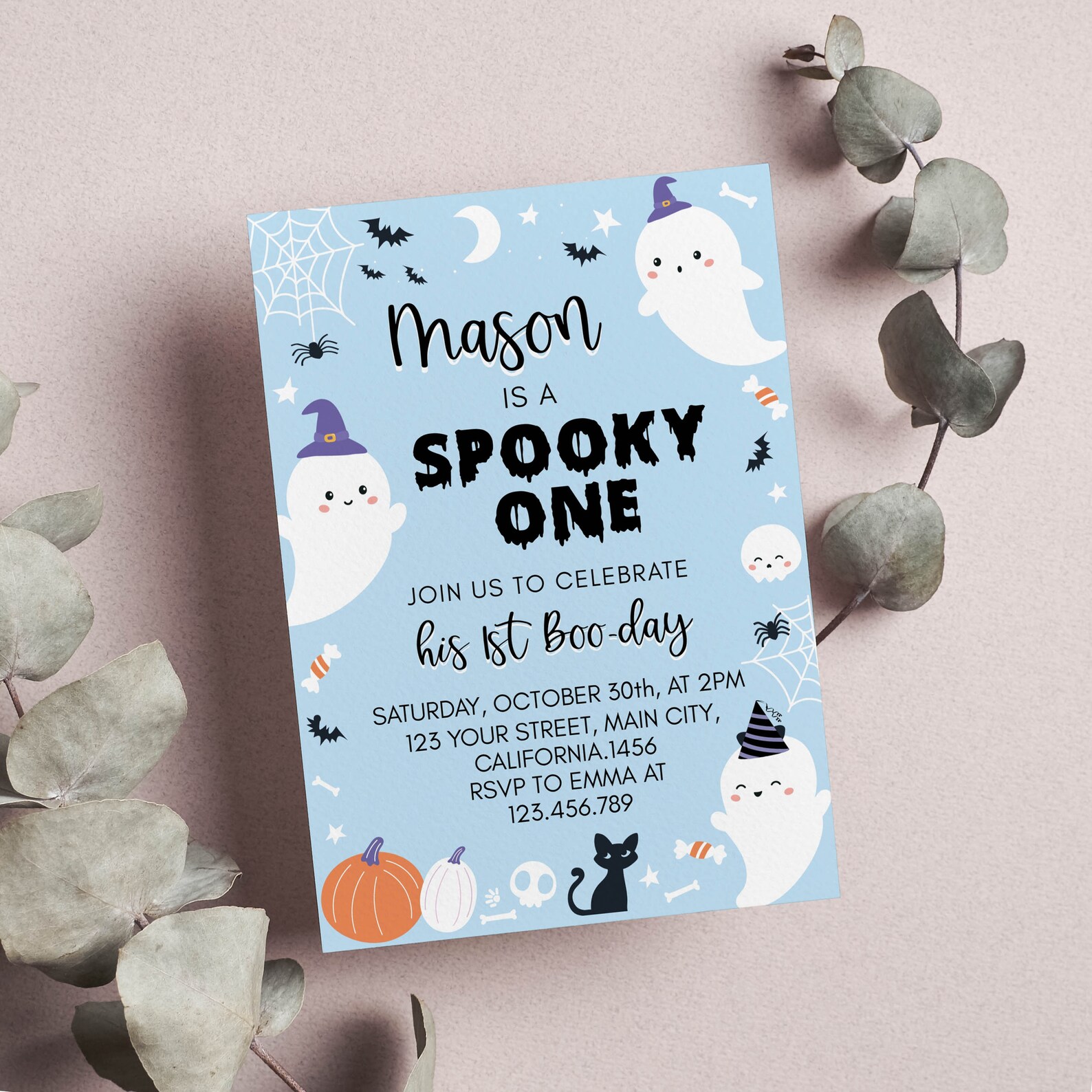 Editable Spooky One Birthday Invitation Halloween Invitation - Etsy