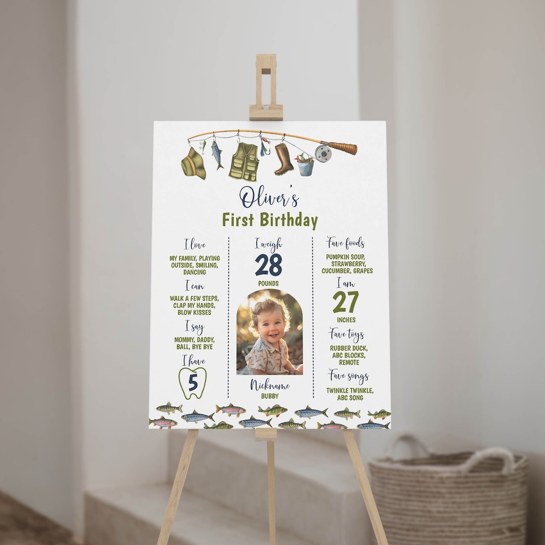 EDITABLE Fishing Milestone Board, Big One 1st Birthday Milestone Poster ...