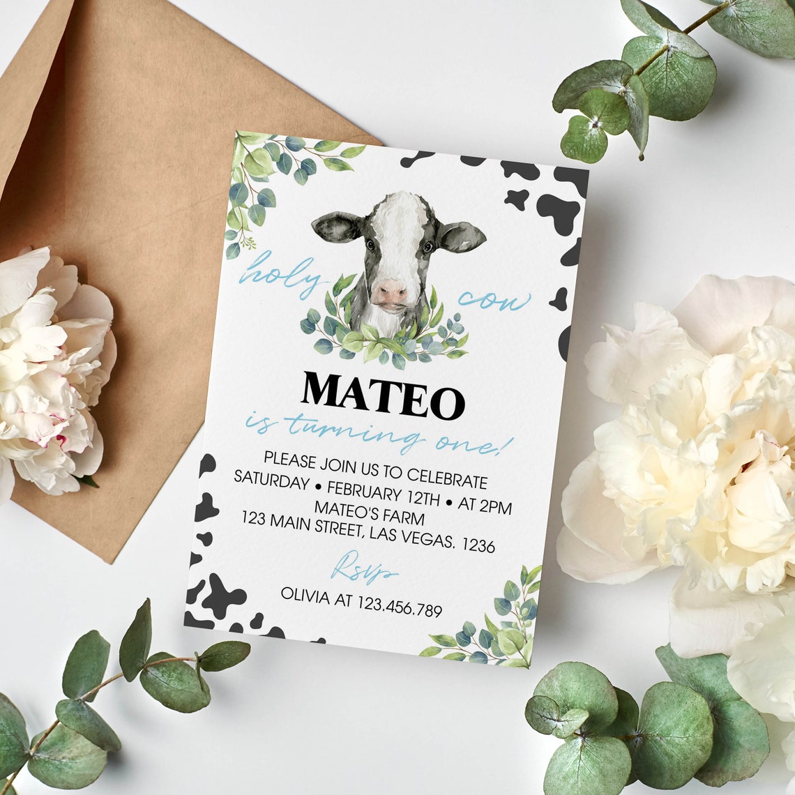 EDITABLE Holy Cow I'm One Invitation Cow First Birthday - Etsy