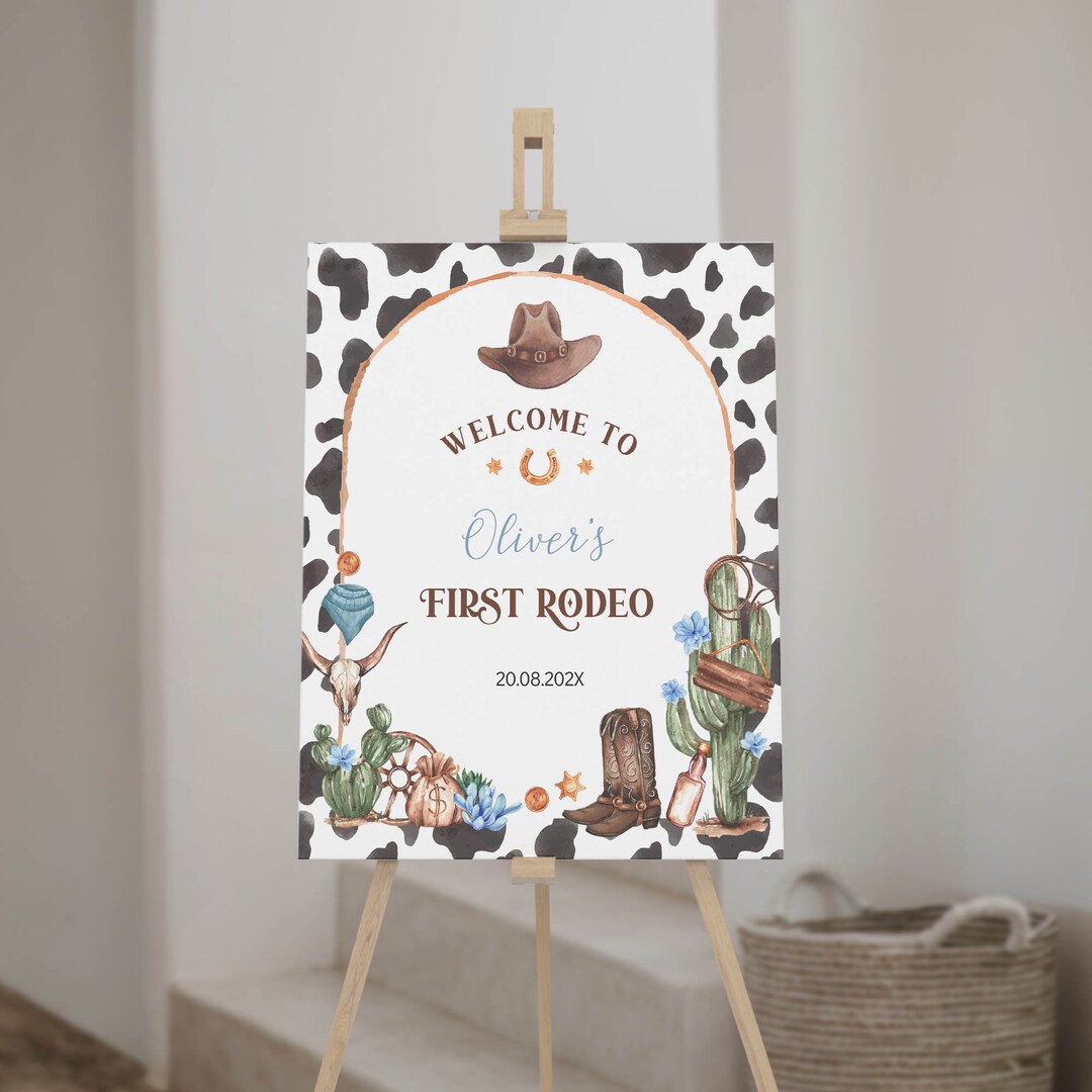 EDITABLE My First Rodeo Birthday Welcome Sign, Cowboy 1st Birthday Sign ...