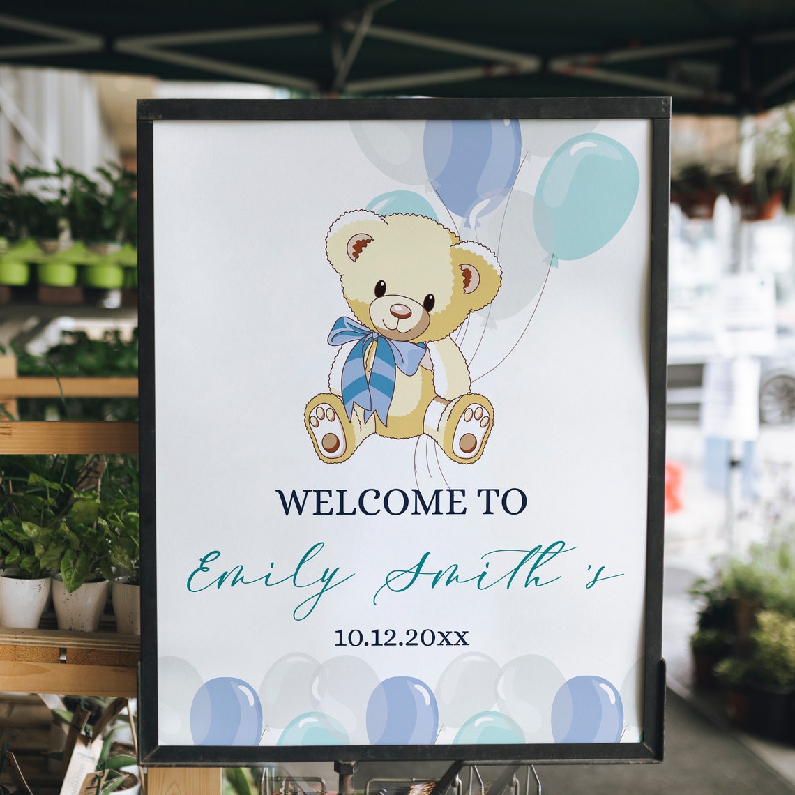 EDITABLE Teddy Bear Baby Boy Shower Welcome Sign Teddy Bear | Etsy