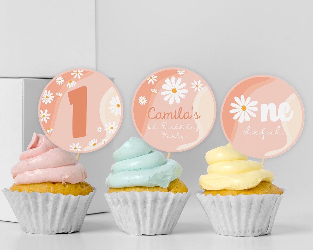 Editable Daisy Cupcake Topper, Daisy Birthday Party Decoration, Groovy ...