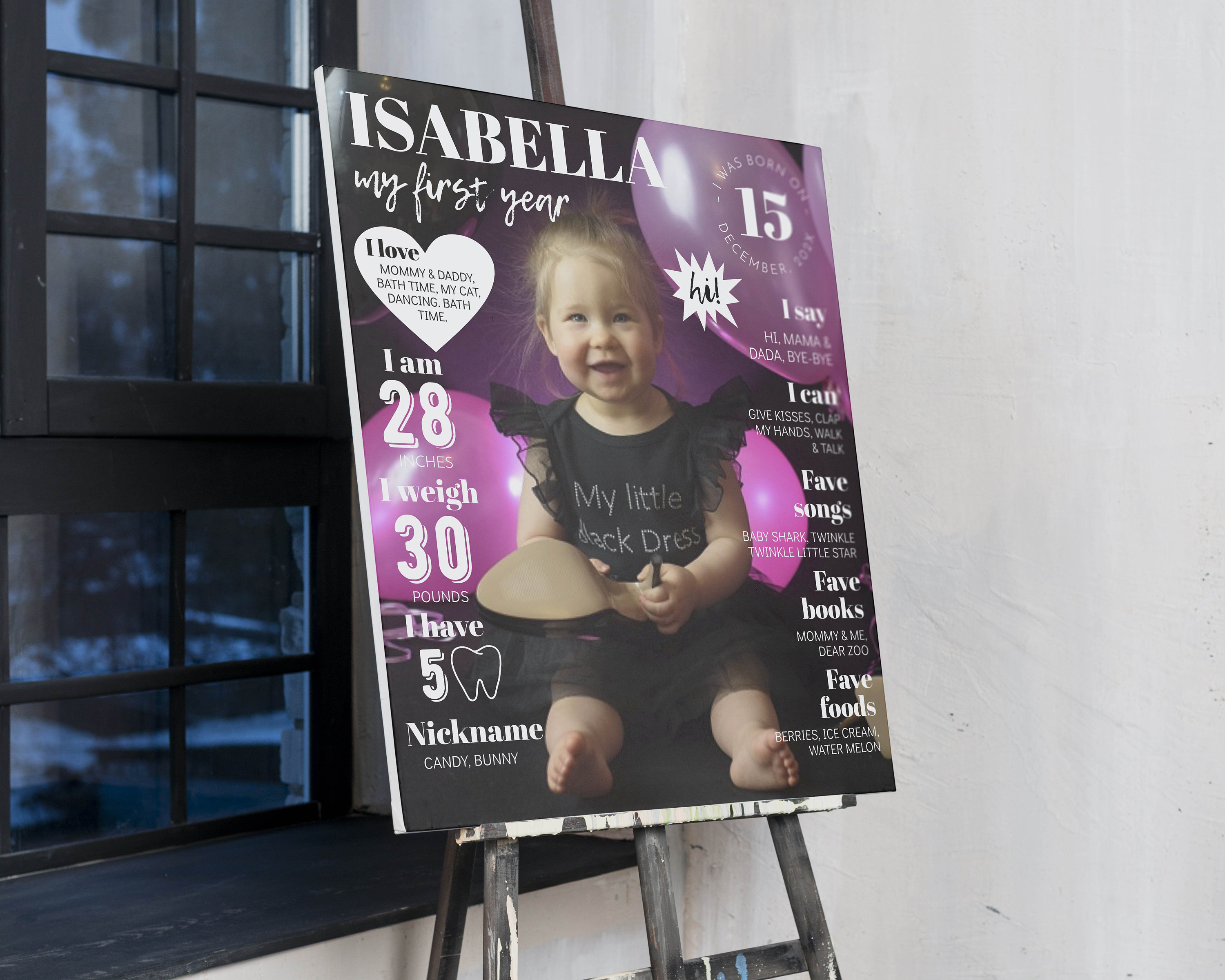 EDITABLE 1st Birthday Poster, Modern First Birthday Milestone Sign, One ...