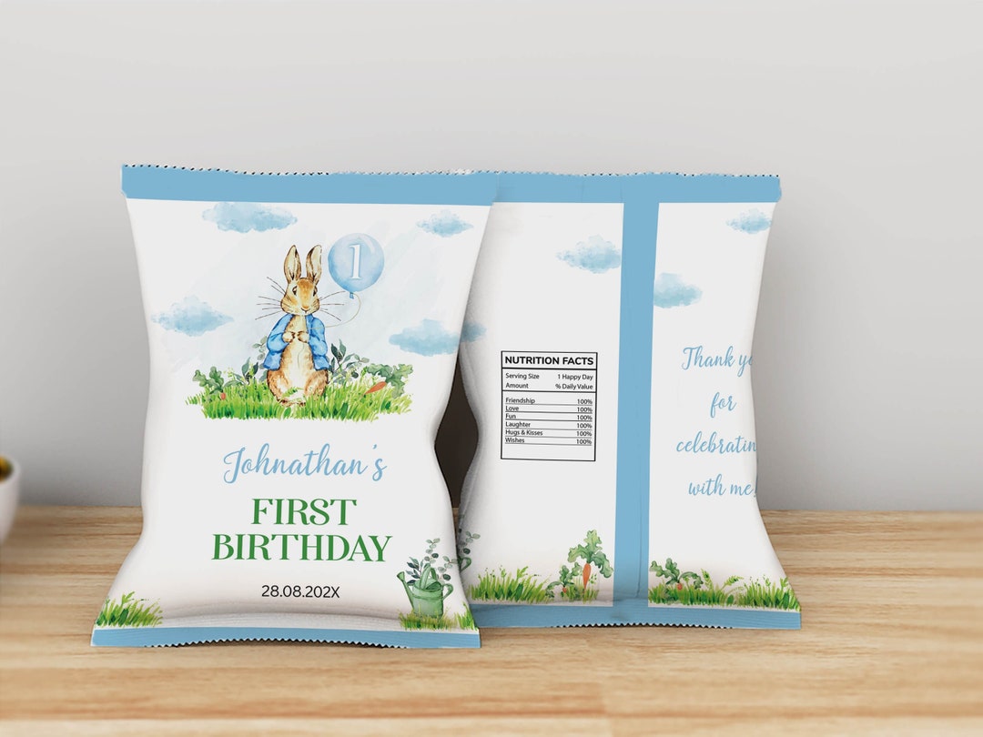 EDITABLE Peter Rabbit Birthday Chip Bag, Peter Rabbit Birthday Treat ...