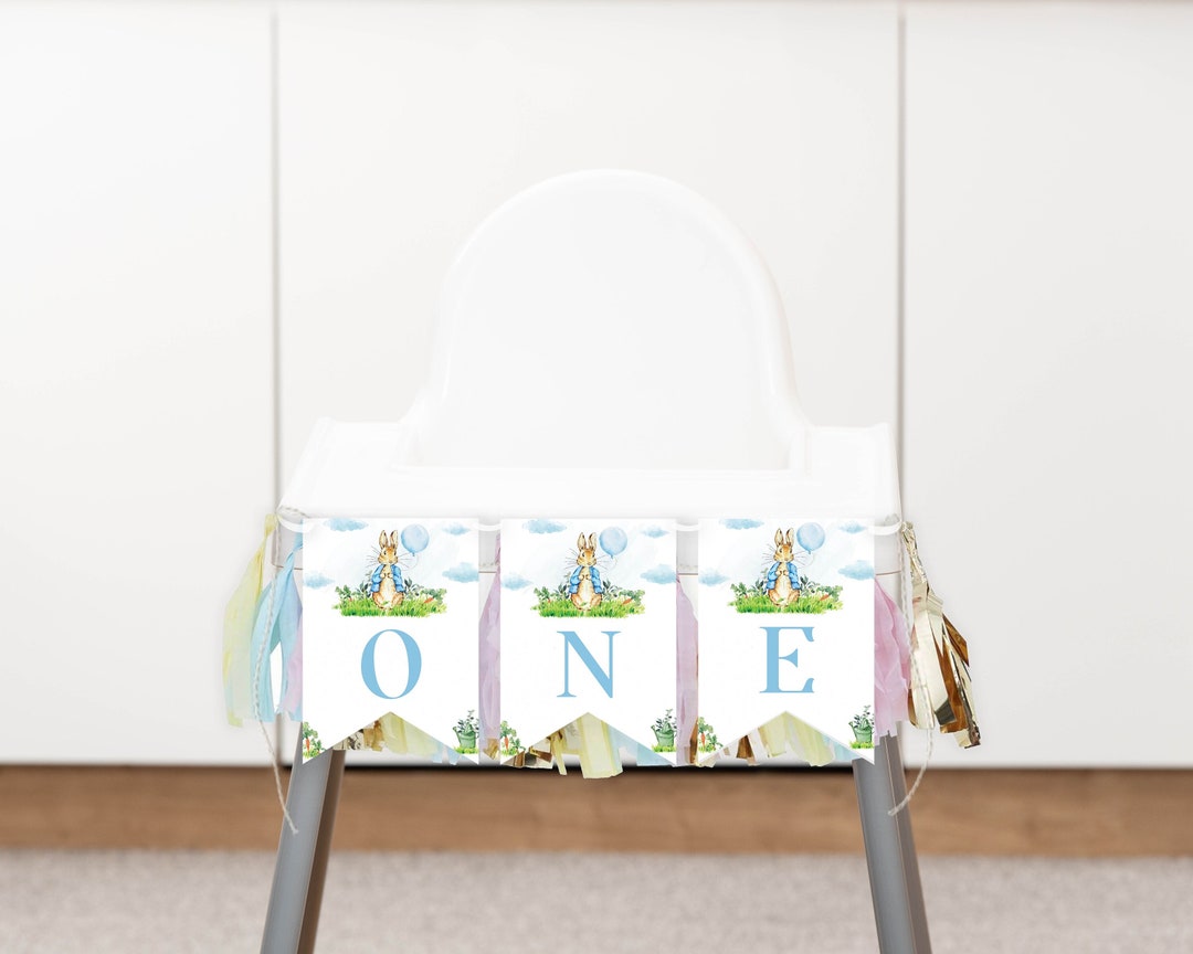 EDITABLE Peter Rabbit Birthday Highchair Banner, Boy Birthday Highchair ...
