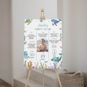 EDITABLE Under the Sea First Birthday Milestone Board, Oneder the Sea ...