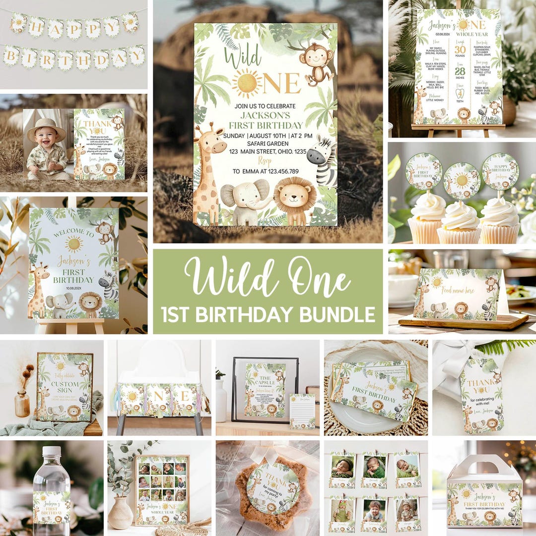 Editable Wild One Theme Birthday Party Package, Safari 1st Birthday ...