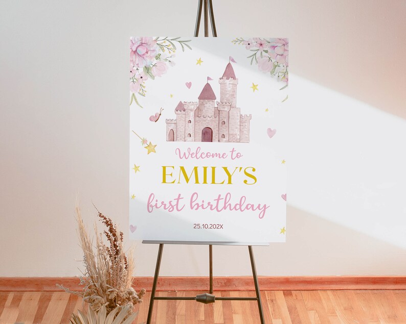 Princess Castle Birthday Sign, Editable Welcome Poster for Girl's First ...